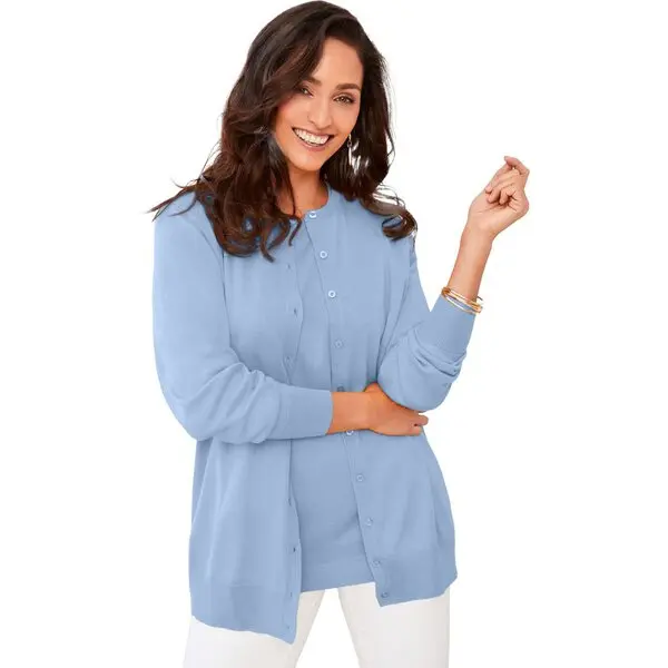 JESSICA LONDON Fine Gauge Button-front Cardigan - Azure Mist