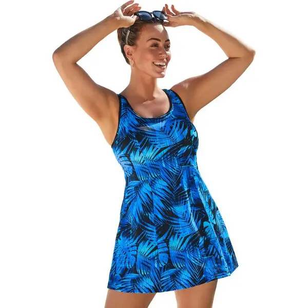 SWIMSUITS FOR ALL Tank Swimdress - Blue Electric Palm