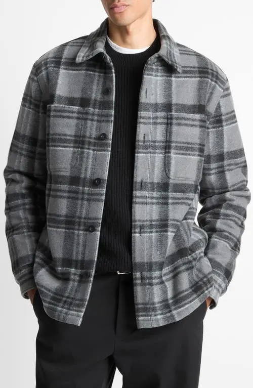 Vince Plaid Shirt Jacket - Medium Heather Grey Combo