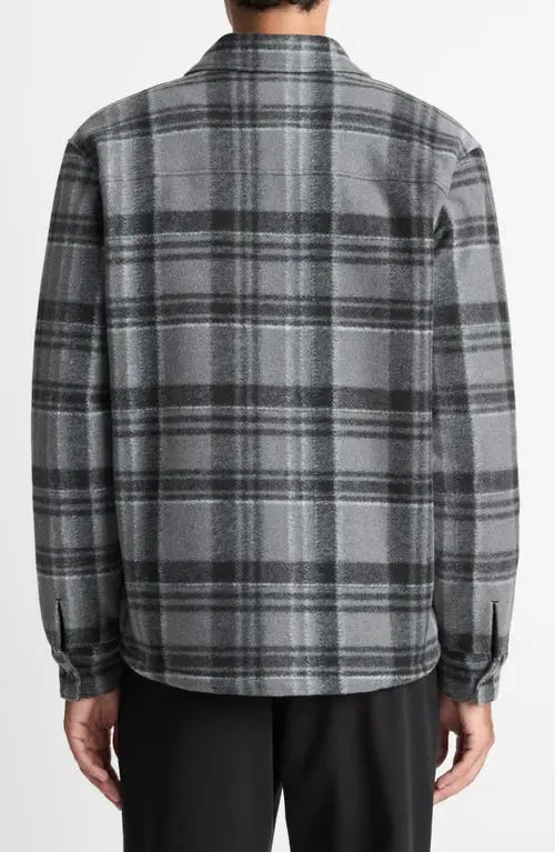 Vince Plaid Shirt Jacket - Medium Heather Grey Combo