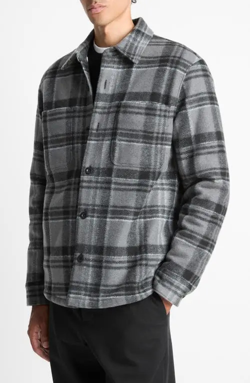 Vince Plaid Shirt Jacket - Medium Heather Grey Combo