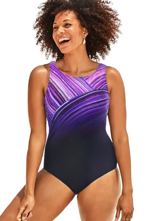 SWIMSUITS FOR ALL Chlorine Resistant High Neck One-piece Swimsuit - Beach Rose