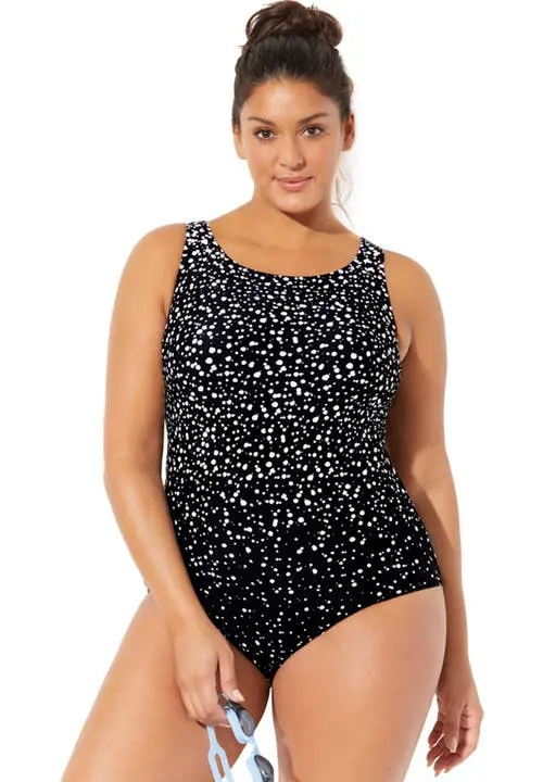 SWIMSUITS FOR ALL Chlorine Resistant High Neck One-piece Swimsuit - Engineered Dots