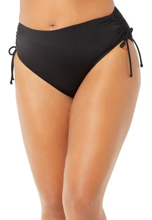 SWIMSUITS FOR ALL Ruched Side Tie Bikini Bottom - Black