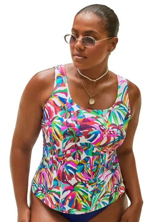SWIMSUITS FOR ALL Classic Tankini Top - Rainbow Palms