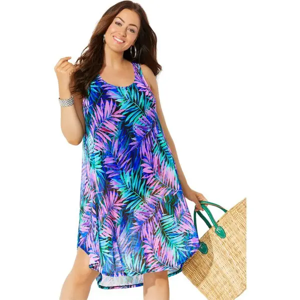 SWIMSUITS FOR ALL Quincy Mesh High-low Tunic Cover-up - Palmtastic