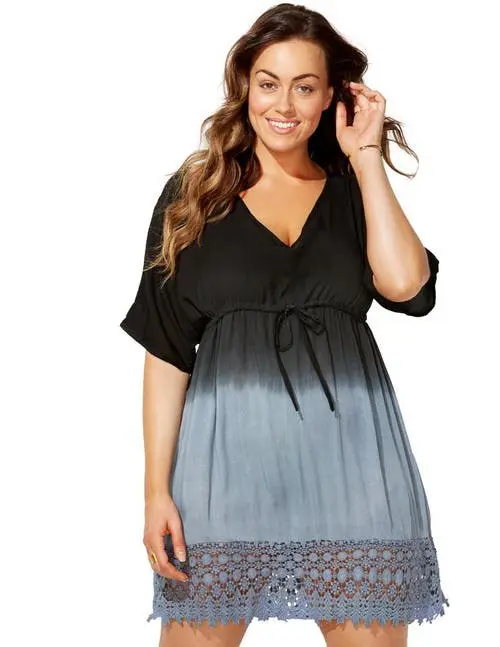 SWIMSUITS FOR ALL Renee Ombre Cover Up Dress - Black Grey Ombre