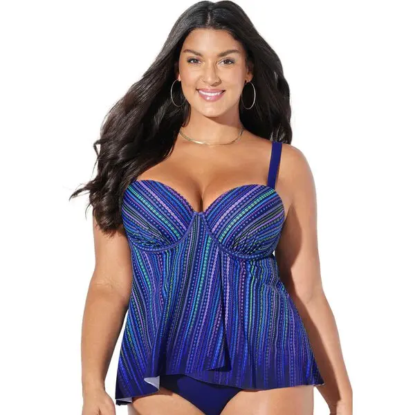 SWIMSUITS FOR ALL Flyaway Underwire Tankini Top - Blue Friendship