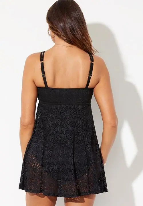 SWIMSUITS FOR ALL Crochet Lingerie Strap Swimdress With Tummy Control