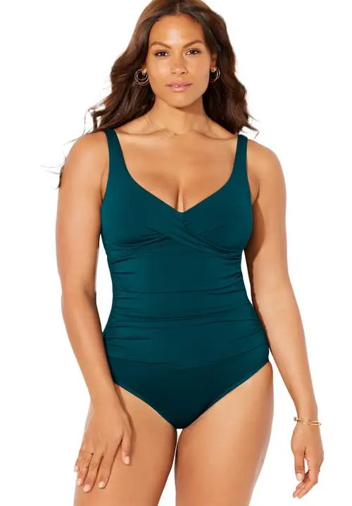 SWIMSUITS FOR ALL V-neck One Piece Swimsuit - Mediterranean