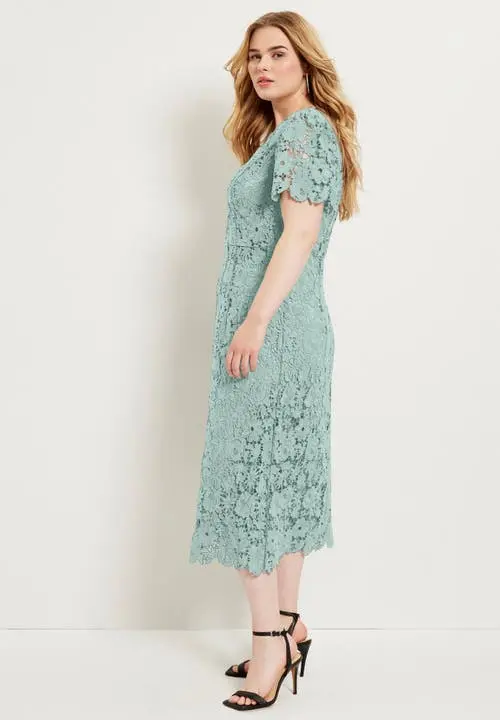 JUNE + VIE Square-neck A-line Lace Midi Dress - Purple Reign