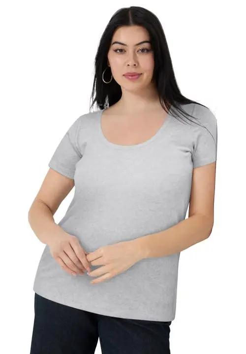 JUNE + VIE Ribbed Scoopneck Top - Heather Grey