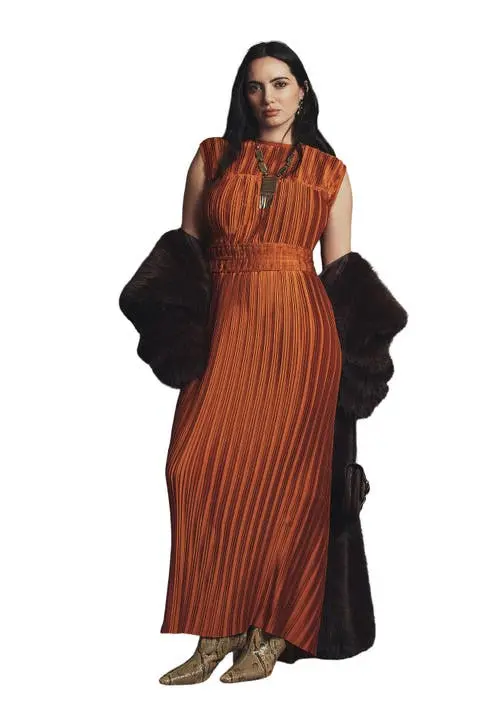 JUNE + VIE Boatneck Plisse Cap-sleeve Maxi Dress - Umber