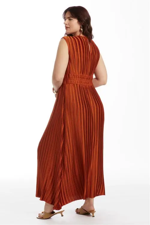 JUNE + VIE Boatneck Cap Sleeve Pleated Maxi Dress