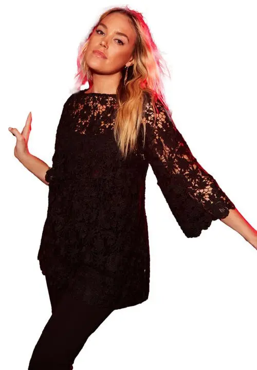JUNE + VIE Allover Lace Boatneck Top - Black