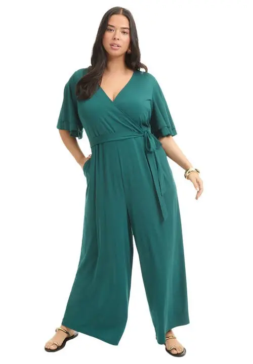 JUNE + VIE Wide-leg Jumpsuit - Dark Pine Green