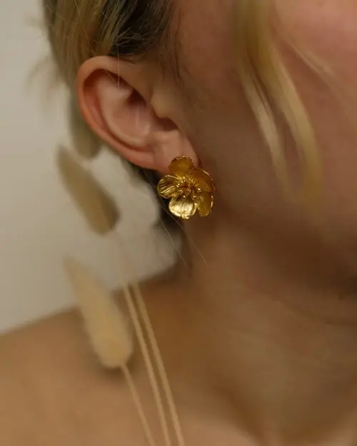 OTTOMAN HANDS Buttercup Flower Stud Earrings - Brass
