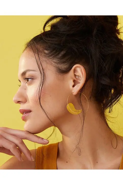 OTTOMAN HANDS Feather Pull Through Hoop Earrings - Brass