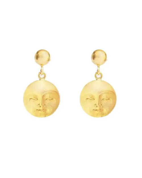OTTOMAN HANDS Moon Face Drop Earrings - Brass