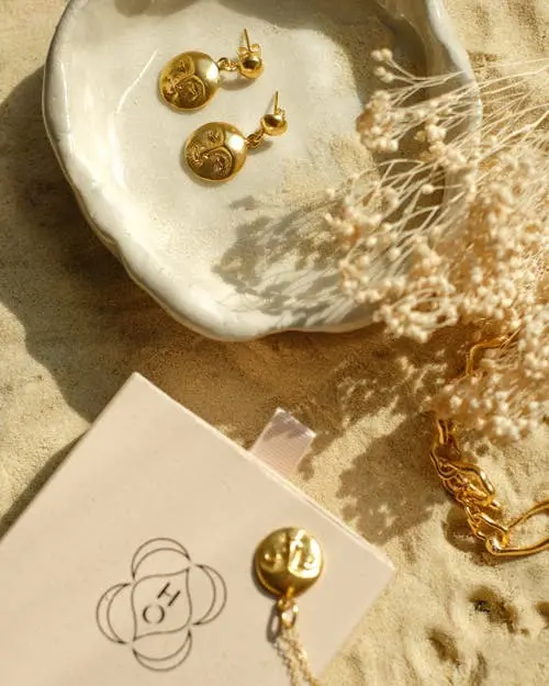OTTOMAN HANDS Gold Plated Moon Face Drop Earrings - Brass