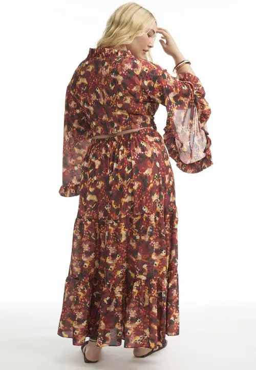 JUNE + VIE Tiered Printed Maxi Skirt - Dotted