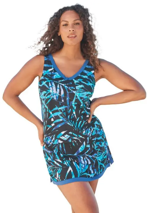 SWIM 365 Skirtini Two-piece Swimsuit Set - Blue Painterly Leaves