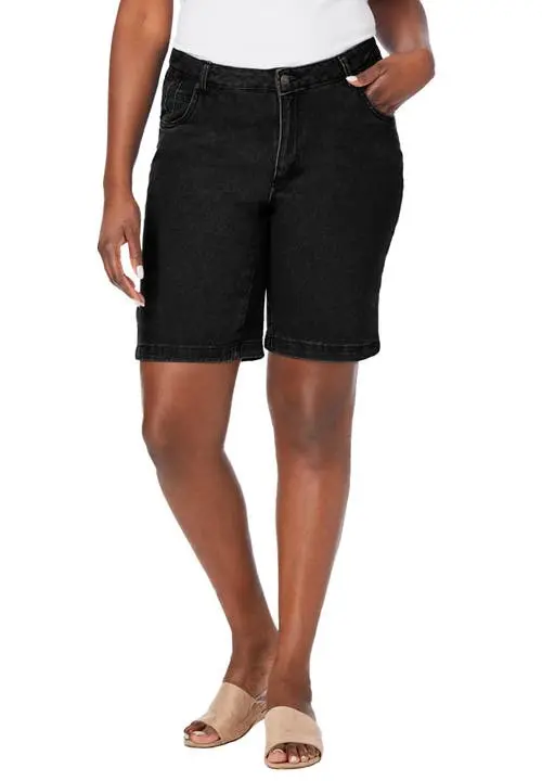 JESSICA LONDON Classic Cotton Denim Shorts - Black