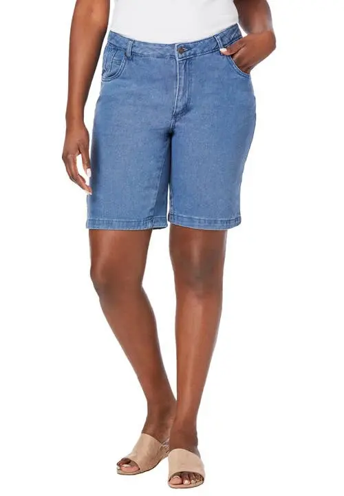JESSICA LONDON Classic Cotton Denim Shorts - Medium Stonewash