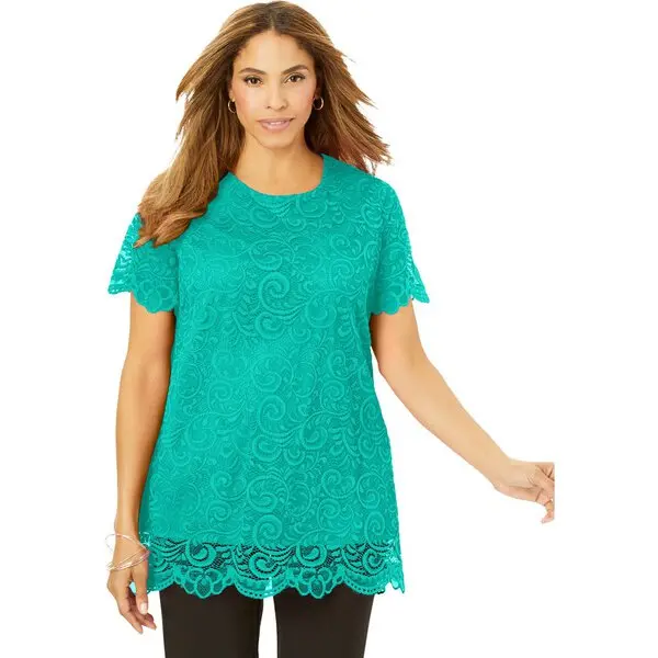 JESSICA LONDON Stretch Lace Tunic - Aqua Sea