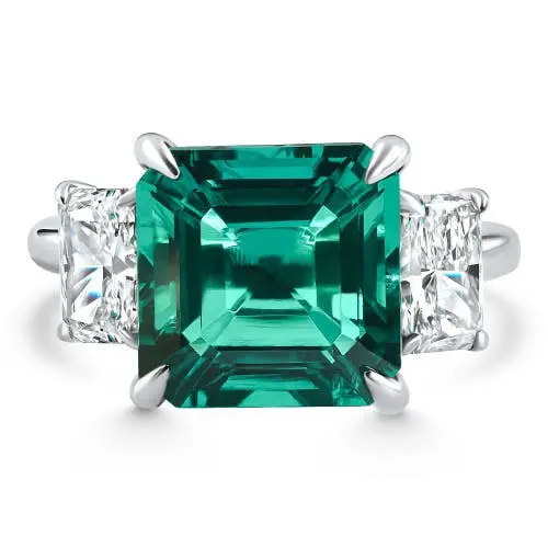 BLISS DIAMOND 8ct Asscher-cut Lab-grown Emerald & Diamond Ring - 14k White Gold