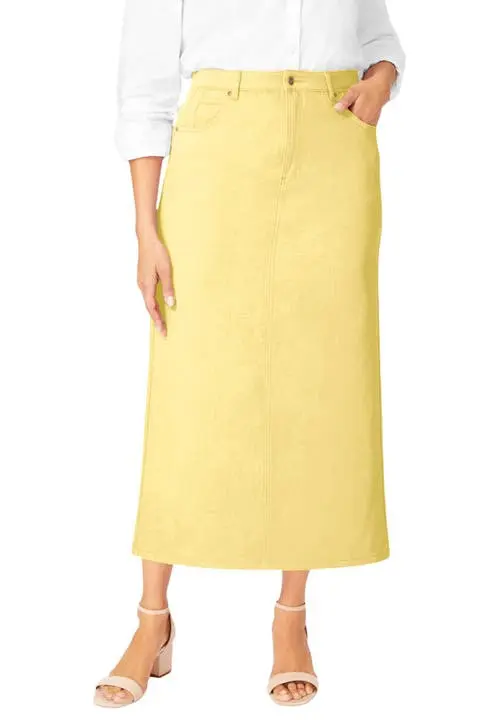 JESSICA LONDON Classic Cotton Denim Midi Skirt - Butter