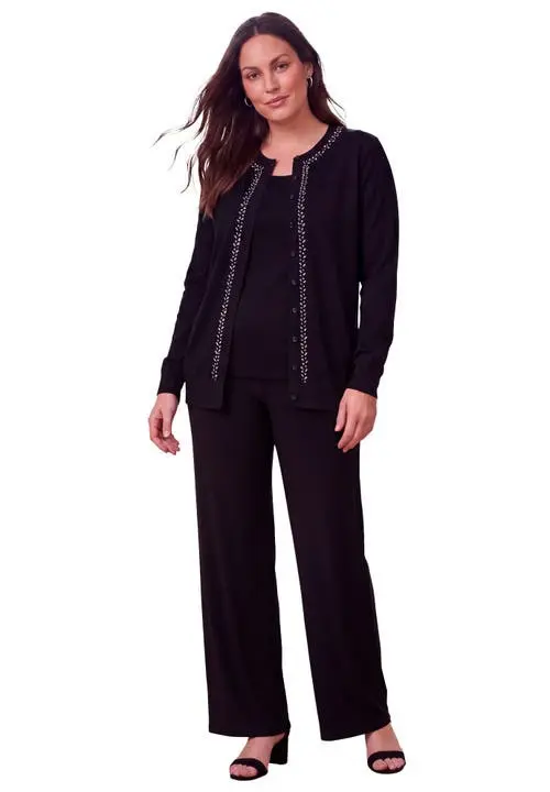 JESSICA LONDON Stretch Knit Wide Leg Pant - Black