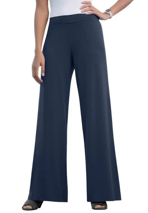 JESSICA LONDON Stretch Knit Wide Leg Pants - Navy
