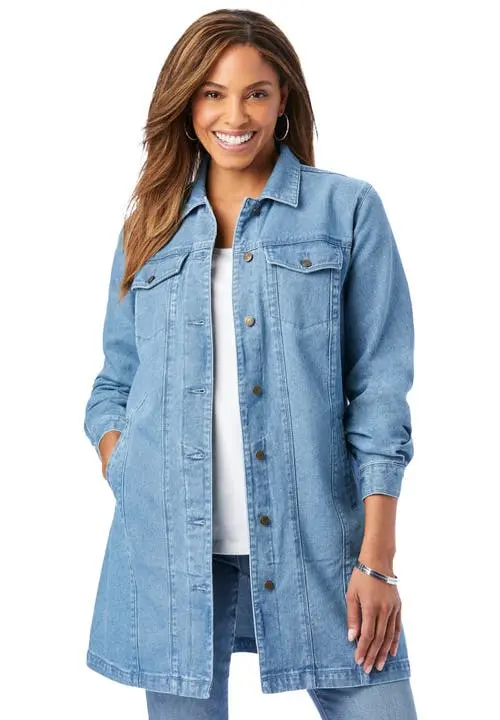 JESSICA LONDON Long Denim Jacket - Light Wash