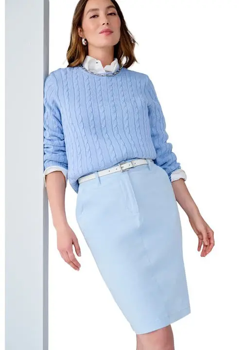 JESSICA LONDON Stretch Cotton Chino Skirt - Azure Mist
