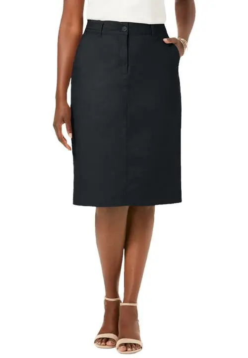 JESSICA LONDON Stretch Cotton Twill Straight Skirt - Black