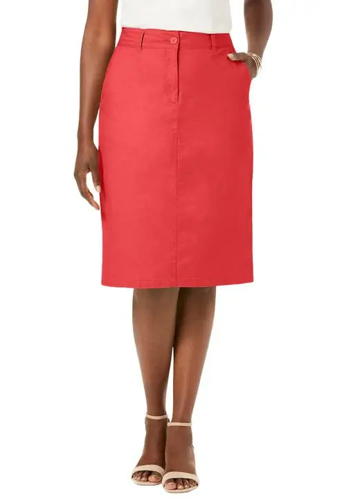 JESSICA LONDON Stretch Cotton Chino Skirt - Soft Geranium