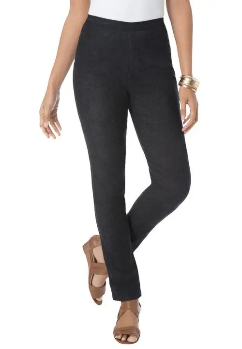 JESSICA LONDON Stretch Denim Straight Leg Jeggings - Black