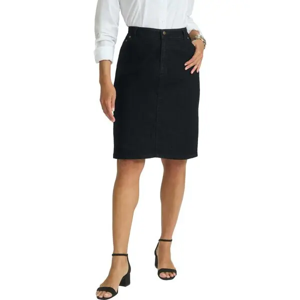 JESSICA LONDON Stretch Denim A-line Skirt - Black