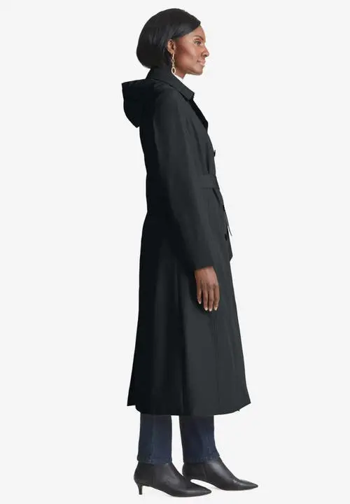 JESSICA LONDON Double-breasted Long Trench Raincoat - Black