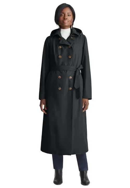 JESSICA LONDON Double-breasted Long Trench Raincoat - Black