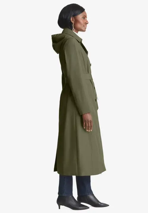 JESSICA LONDON Double-breasted Long Trench Raincoat - Black