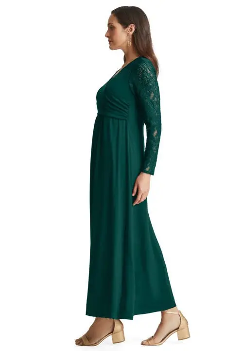 JESSICA LONDON Lace Sleeve Sweetheart Maxi Dress - Emerald Green
