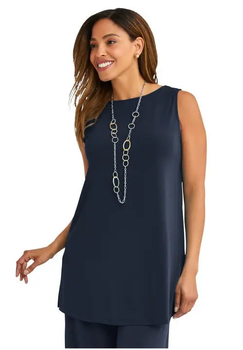 JESSICA LONDON Stretch Knit Tunic Tank - Navy