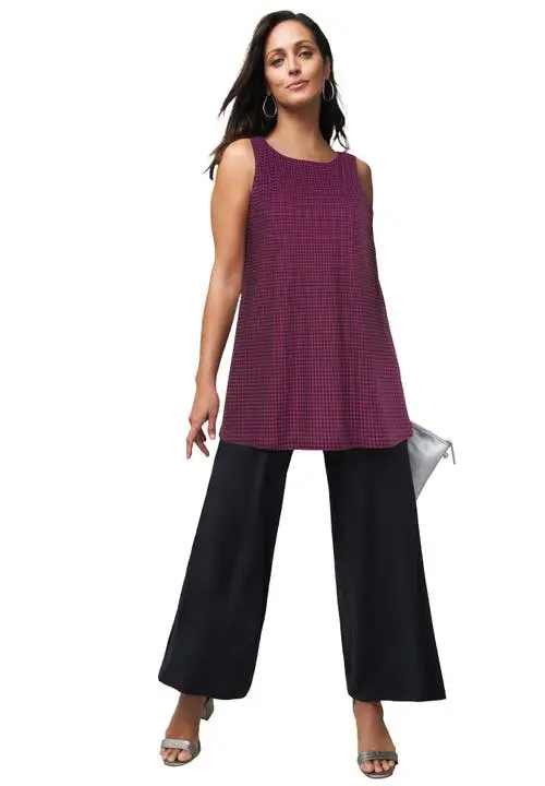 JESSICA LONDON Stretch Knit Tunic Tank - Raspberry Mini Houndstooth