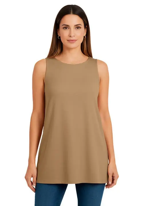 JESSICA LONDON Stretch Knit Tunic Tank - Soft Camel