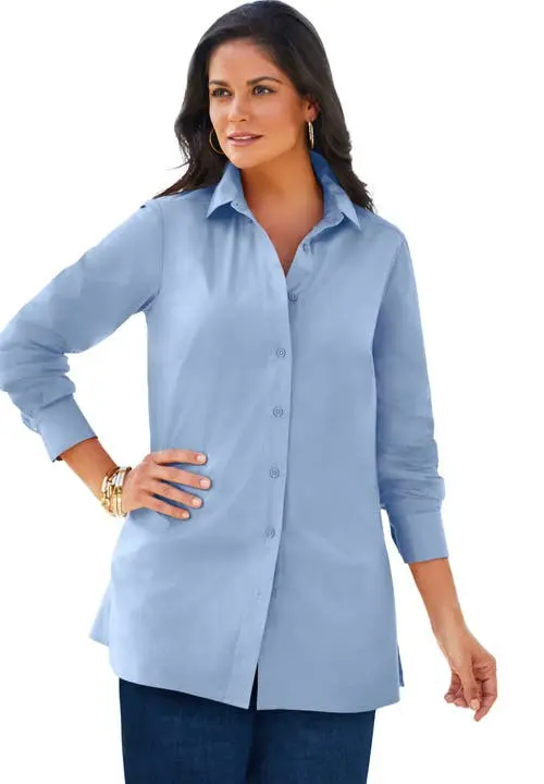 JESSICA LONDON Stretch Poplin Shirt - Azure Mist