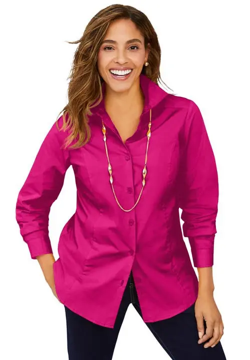 JESSICA LONDON Wrinkle-free Stretch Poplin Shirt - Deep Orchid