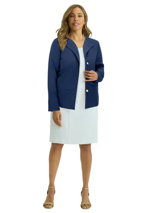 JESSICA LONDON Bi-stretch Collarless Jacket - Navy