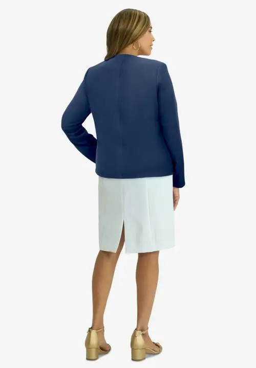JESSICA LONDON Bi-stretch Collarless Jacket - Navy